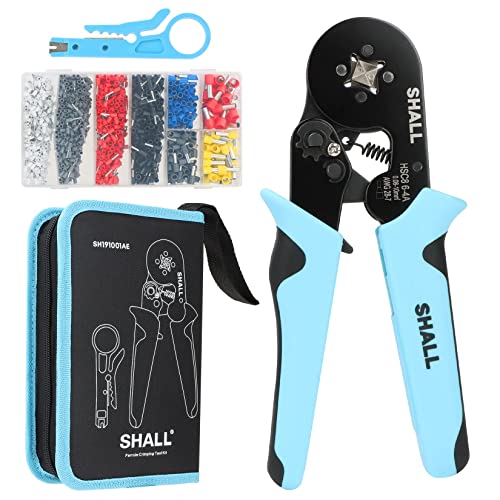 SHALL Crimper Tool, 1800-Piece Wire Ferrule Kit with Wire Stripper, Self-Adjustable Ratchet Wire Crimper Kit for Electricians, for AWG 28-7 (0.08-10mm²) Electrical Wire Connectors, Carry Bag Included