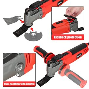 SHALL Oscillating Tool, 4.0A Oscillating Multitool Kit with 5° Oscillation Angle, Quick Change & Kickback Protection, 6 Variable Speeds, Auxiliary Handle, 34Pcs Saw Accessories and Carry Bag Included