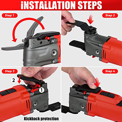 SHALL Oscillating Tool, 4.0A Oscillating Multitool Kit with 5° Oscillation Angle, Quick Change & Kickback Protection, 6 Variable Speeds, Auxiliary Handle, 34Pcs Saw Accessories and Carry Bag Included