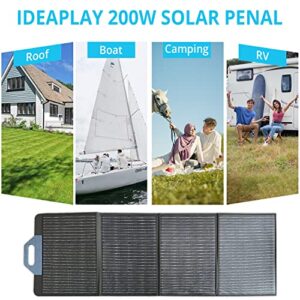 IDEAPLAY 200W Solar Panel Kit for BP200 BP201 BP300 SN2200 Power Station, Solar Generator with Adjustable Kickstand, IP65 Water-Resistant, Foldable Solar Panel for Outdoors RV Camping or Home Use