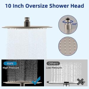 10” High Pressure Rainfall Shower Head, iFealClear Metal Waterfall Showerhead with Handheld Combo, 12'' Adjustable Shower Extension Arm, Brass Shower Holder Extra Long Hose, Brushed Nickel