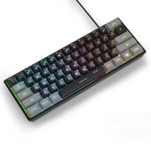 magegee mini 60% gaming keyboard, rgb backlit 61 key ultra-compact keyboard, ts91 ergonomic waterproof mechanical feeling office computer keyboard for pc, mac, ps4, xbox one gamer(grey black)