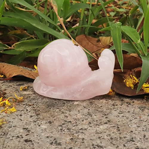 NUZUJX 2Inch Snail Figurine Natural Stone Miniature Snail Ornament Fairy Garden Animals Animal Figures Bonsai Plant Decoration (Rose Quartz)