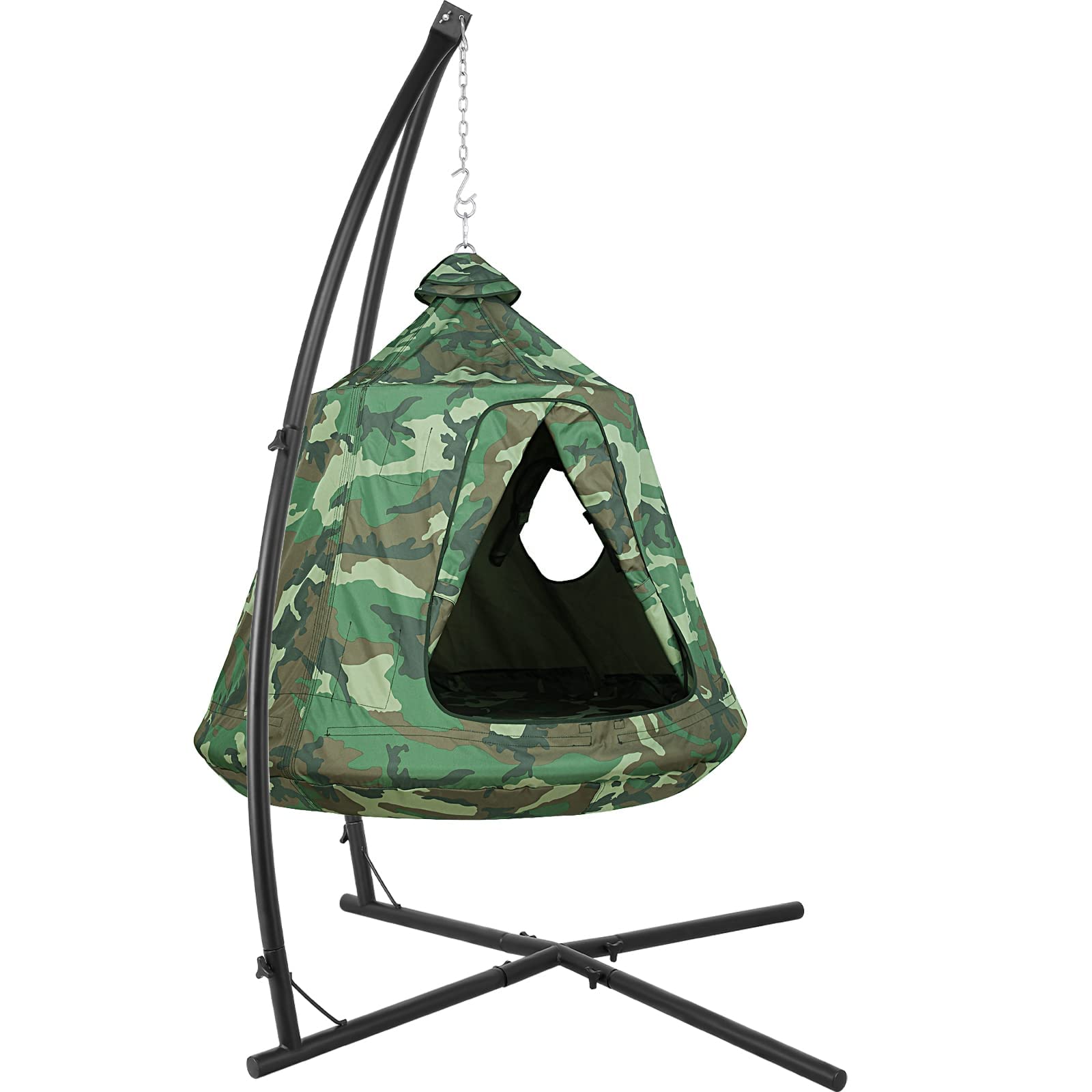 AthLike X-Shaped Hammock Chair Stand w/Swing Chair, Hanging Tree Tent Canopy w/Steel Frame, Indoor Outdoor Egg Basket Patio Seat w/Adjustable Solid Stand, Bedroom Porch Balcony Garden 330lb Camouflage