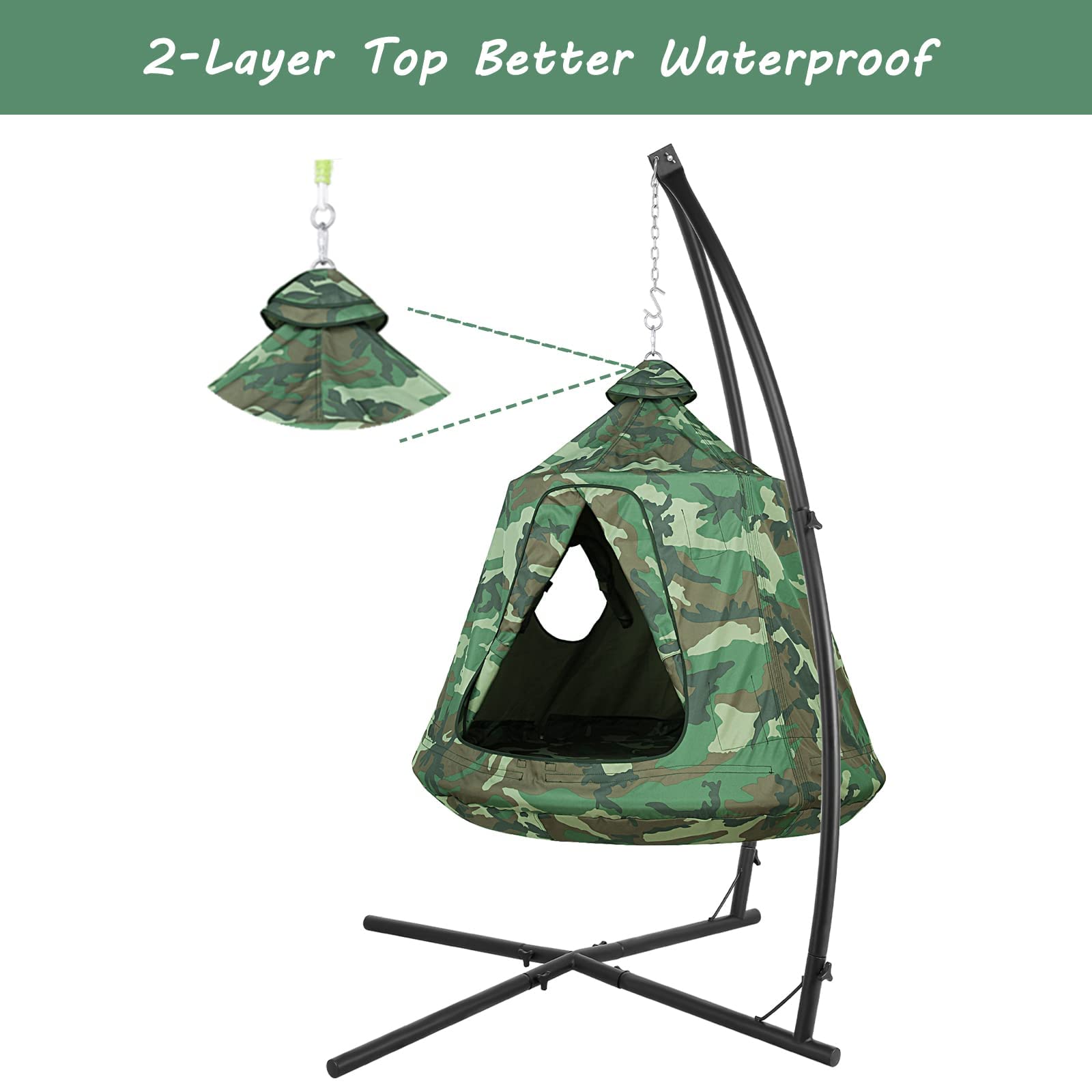 AthLike X-Shaped Hammock Chair Stand w/Swing Chair, Hanging Tree Tent Canopy w/Steel Frame, Indoor Outdoor Egg Basket Patio Seat w/Adjustable Solid Stand, Bedroom Porch Balcony Garden 330lb Camouflage