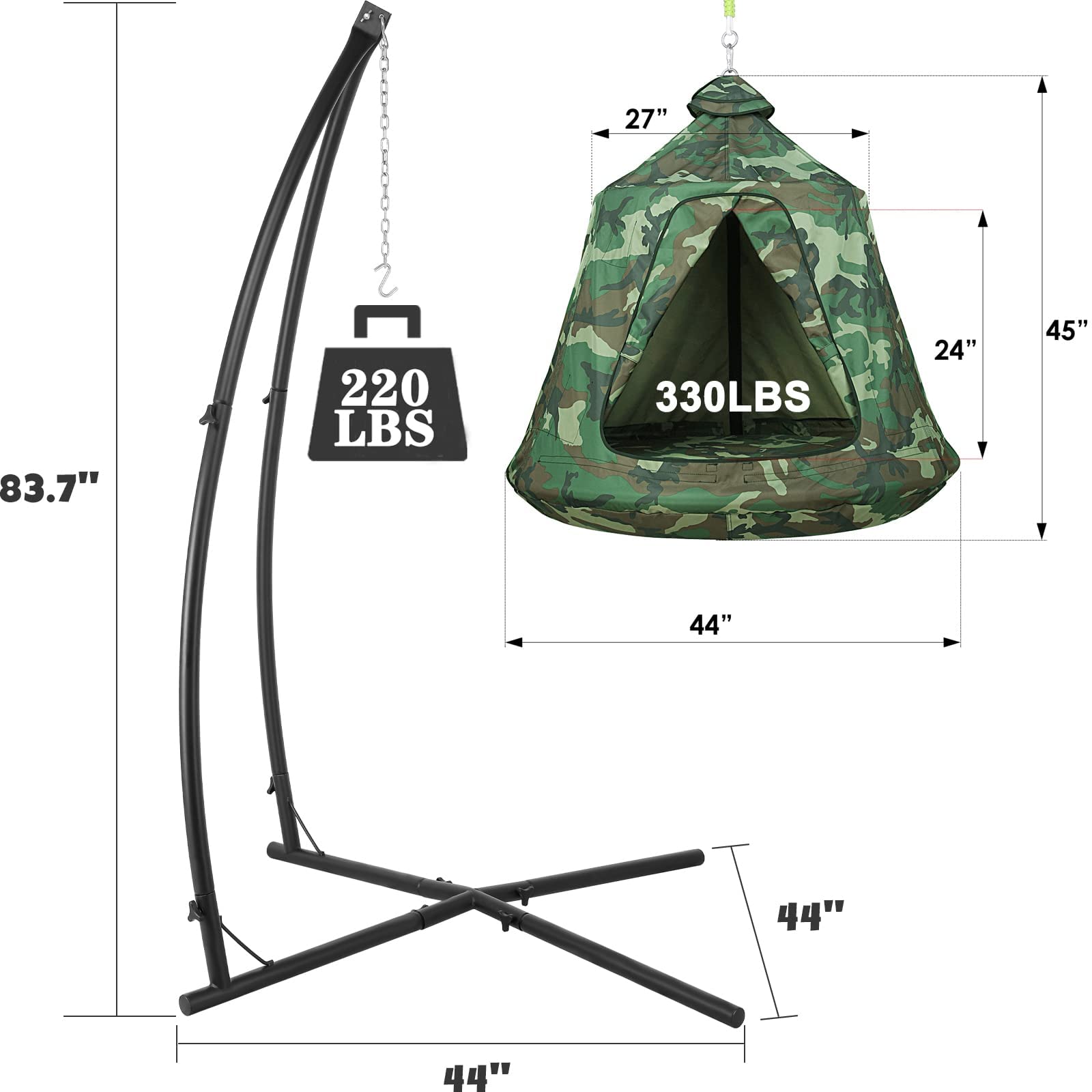 AthLike X-Shaped Hammock Chair Stand w/Swing Chair, Hanging Tree Tent Canopy w/Steel Frame, Indoor Outdoor Egg Basket Patio Seat w/Adjustable Solid Stand, Bedroom Porch Balcony Garden 330lb Camouflage