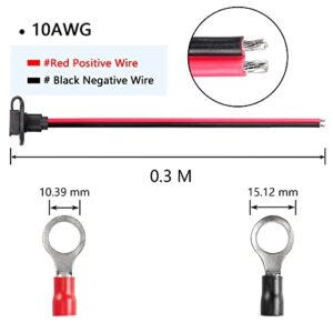 CERRXIAN 0.3m 10AWG SAE Mount Panel Solar Cable, SAE 2 Pin Socket Sidewall Port Cord with O Ring(2-Pack)(1a-1a)