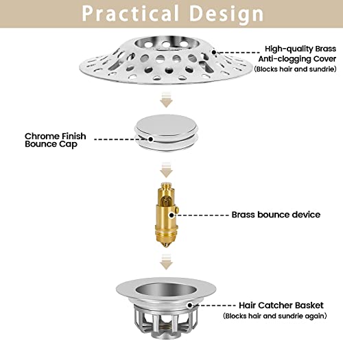 Haftaby Upgraded Tub Stopper Bathtub Drain Plug with Drain Hair Catcher Pop-Up Shower Stopper Hair Trap for 1.6-2.0 Inch