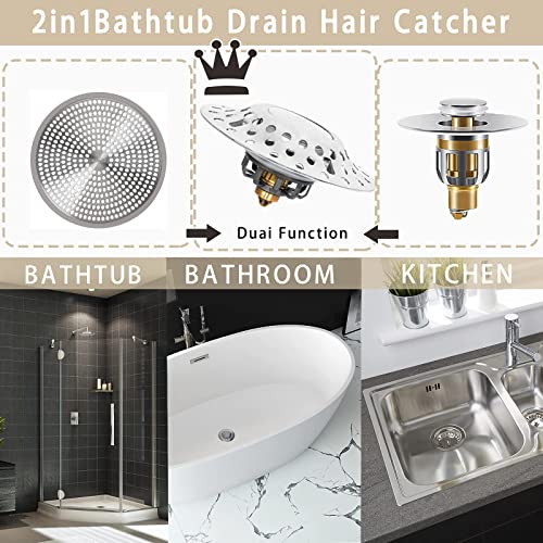 Haftaby Upgraded Tub Stopper Bathtub Drain Plug with Drain Hair Catcher Pop-Up Shower Stopper Hair Trap for 1.6-2.0 Inch