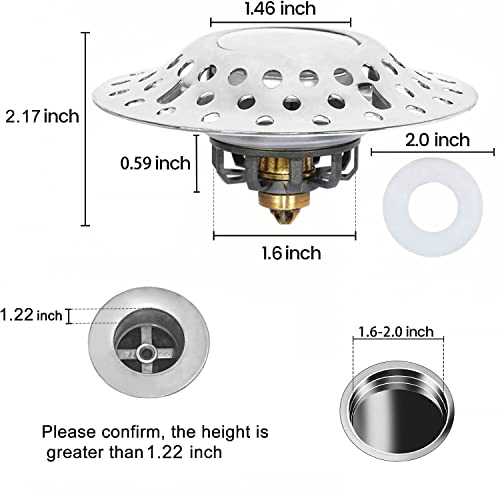 Haftaby Upgraded Tub Stopper Bathtub Drain Plug with Drain Hair Catcher Pop-Up Shower Stopper Hair Trap for 1.6-2.0 Inch