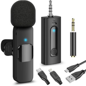 professional wireless lavalier microphone for iphone, android phone, camera - recording omnidirectional condenser mic ultra low delay, lapel noise canceling mic for video youtube interview tiktok vlog