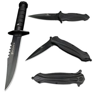 bundle of item - edc spring assist folding pocket knife - fixed blade knife with sheath survival hunting knife for camping hunting outdoor