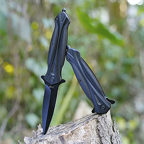 Bundle of Item - EDC Spring Assist Folding Pocket knife - Fixed Blade Knife with Sheath Survival Hunting Knife for Camping Hunting Outdoor