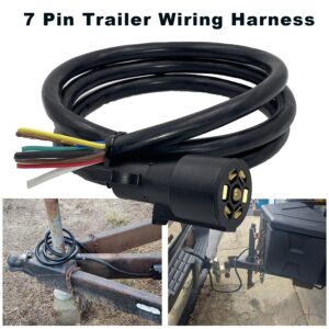 CXTM 7 Way Trailer Cord, Heavy Duty 7 Way Trailer Plug Inline Cord Wire Harness Cable Double Prongs Connector 7 pin Trailer Wiring Harness 8 Feet for Camper Blade Molded RV Cable Wire(8ft)