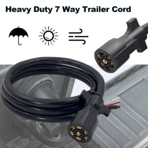 CXTM 7 Way Trailer Cord, Heavy Duty 7 Way Trailer Plug Inline Cord Wire Harness Cable Double Prongs Connector 7 pin Trailer Wiring Harness 8 Feet for Camper Blade Molded RV Cable Wire(8ft)