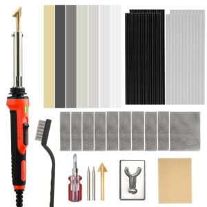 100w plastic welding kit with 96 pcs rods & 12pcs mesh & soldering iron tips, fast heating 2-in-1 plastic welder soldering iron gun, temperature control for car bumper, dashboard, kayak repair tool