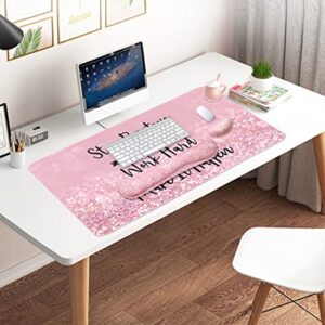 Keyboard Mouse Pad Set, Extended Mouse Pad+Keyboard Wrist Rest Support, Memory Foam Ergonomic Easy Typing, 3Pcs (35.4×15.7 in) Desk Pad Set for Home Office Study Game - Pink Stay Positive