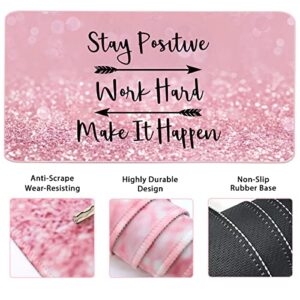 Keyboard Mouse Pad Set, Extended Mouse Pad+Keyboard Wrist Rest Support, Memory Foam Ergonomic Easy Typing, 3Pcs (35.4×15.7 in) Desk Pad Set for Home Office Study Game - Pink Stay Positive