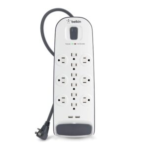 Belkin 8-Outlet Home and Office Surge Protector, 12ft Cord, Black & USB Power Strip Surge Protector - 12 AC Multiple Outlets & 2 USB Ports - 6 ft Long Flat Plug Extension Cord White (3,996 Joules)