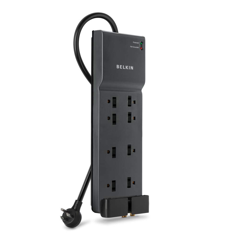 Belkin 8-Outlet Home and Office Surge Protector, 12ft Cord, Black & USB Power Strip Surge Protector - 12 AC Multiple Outlets & 2 USB Ports - 6 ft Long Flat Plug Extension Cord White (3,996 Joules)