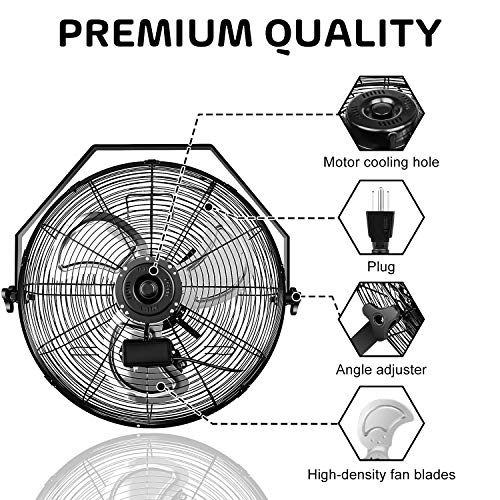 Simple Deluxe 18 Inch Industrial Wall Mount Fan, 3 Speed Commercial Ventilation Metal Fan for Warehouse, Greenhouse, Workshop, Patio, Factory and Basement - High Velocity