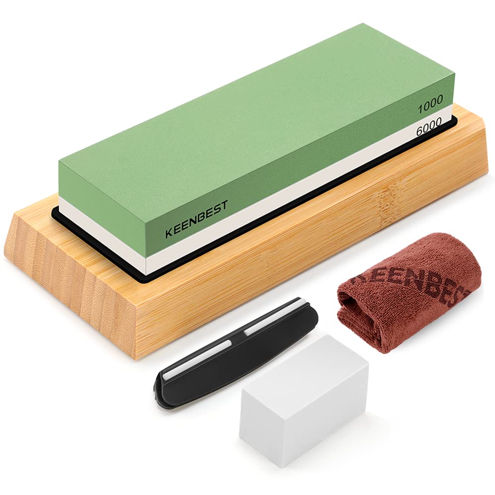 Whetstone 1000 6000 Actual Grit KEENBEST Premium Material Kitchen Knife Sharpening Stones 2 Side Water Wet Stone Sharpener Kit Japanese Wetstone Knives Sharpeners Waterstone Whet Stone Angle Guide