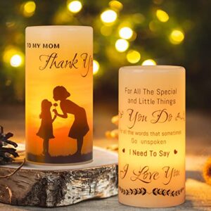 VIODAIM Flameless Candle Gifts for Mom: Birthday Thanksgiving Mother's Day Thank You Mom Candle Gifts for Mother from Daughter or Son Unique Present for Mom Set of 2