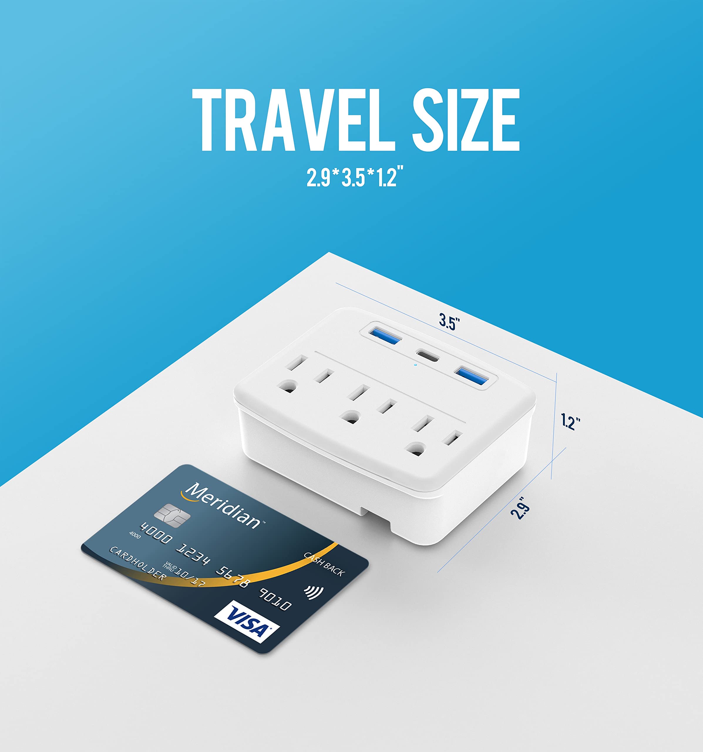 Cruise Power Strip Foldable Non Surge Protector with USB C Outlets 3.4A Total, Multi Plug Wall Socket, Cruise Essentials Accessories Must-Haves for Travel Ship, Home, Japan Applicable