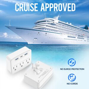 Cruise Power Strip Foldable Non Surge Protector with USB C Outlets 3.4A Total, Multi Plug Wall Socket, Cruise Essentials Accessories Must-Haves for Travel Ship, Home, Japan Applicable