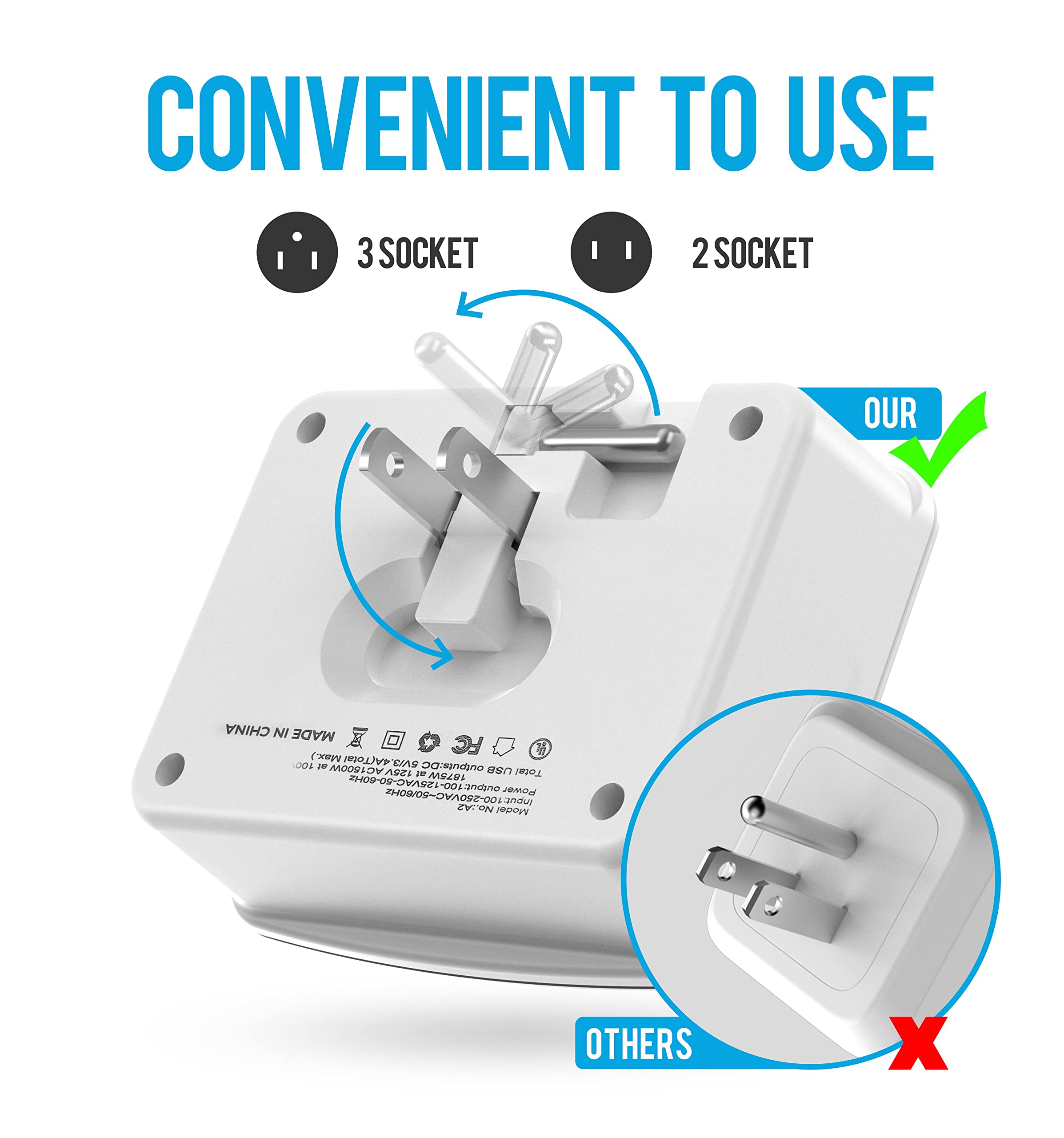 Cruise Power Strip Foldable Non Surge Protector with USB C Outlets 3.4A Total, Multi Plug Wall Socket, Cruise Essentials Accessories Must-Haves for Travel Ship, Home, Japan Applicable