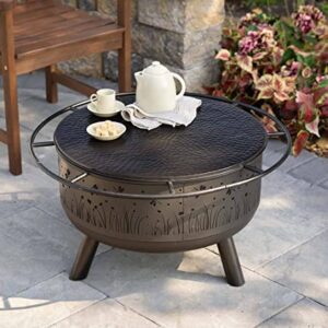 Plow & Hearth Multi-Functional Hammered Metal Fire Pit Cover, Turns Fire Pit Into a Table, Keeps Debris Out for a Cleaner Fire Pit, Design Fits Most Standard-Sized Fire Pits, 24" dia. x ½"H