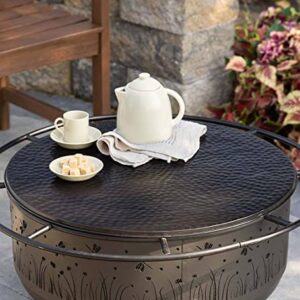 Plow & Hearth Multi-Functional Hammered Metal Fire Pit Cover, Turns Fire Pit Into a Table, Keeps Debris Out for a Cleaner Fire Pit, Design Fits Most Standard-Sized Fire Pits, 24" dia. x ½"H