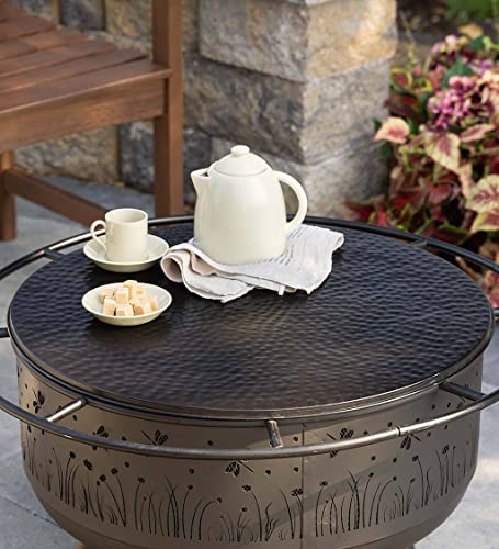 Plow & Hearth Multi-Functional Hammered Metal Fire Pit Cover, Turns Fire Pit Into a Table, Keeps Debris Out for a Cleaner Fire Pit, Design Fits Most Standard-Sized Fire Pits, 24" dia. x ½"H