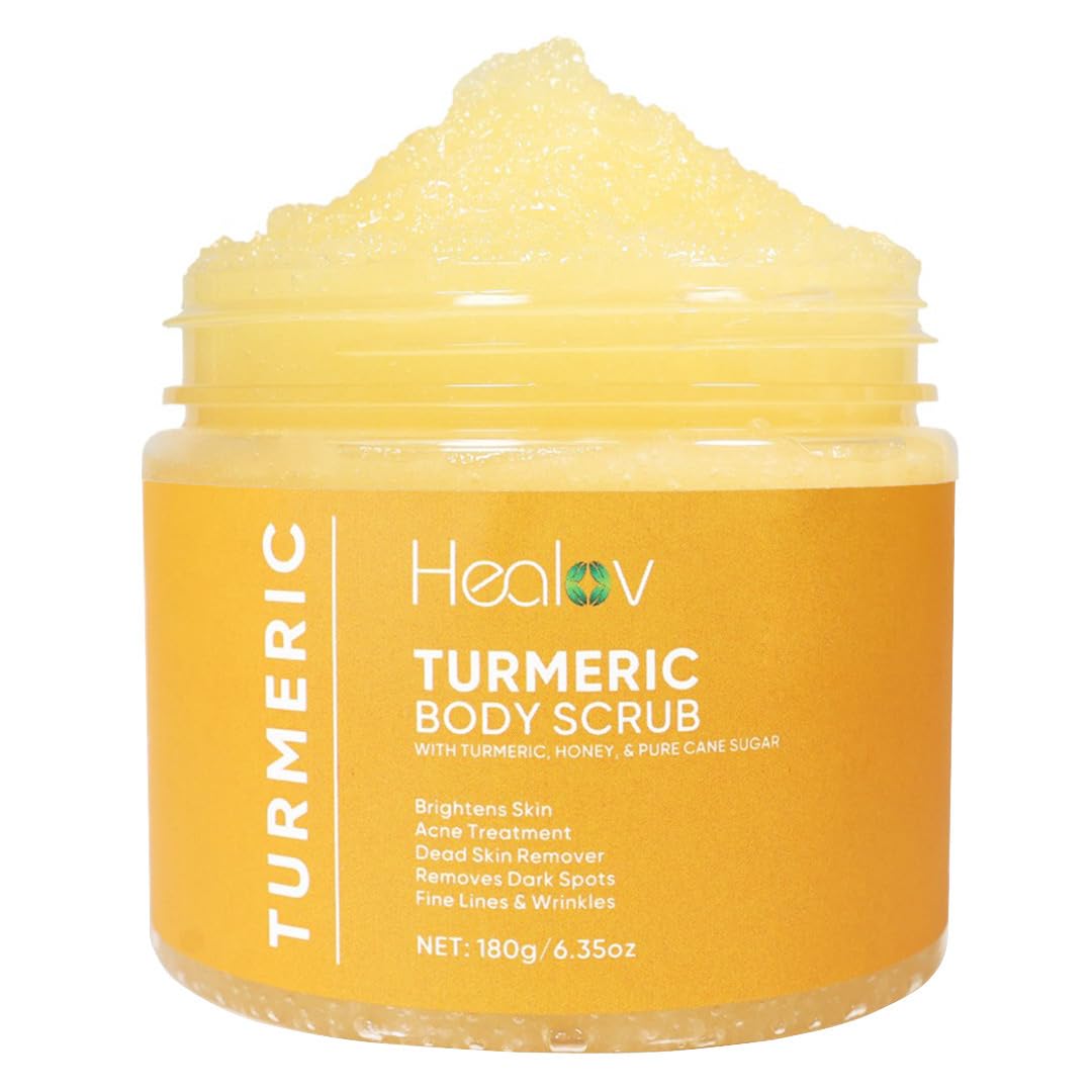 Turmeric Body Scrub - Skin Brightening Face & Body Scrub with Turmeric - All-Natural Exfoliating Turmeric Body Scrub for Hyperpigmentation - Turmeric Scrub Boosts Circulation & Removes Toxins