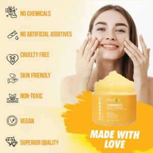 Turmeric Body Scrub - Skin Brightening Face & Body Scrub with Turmeric - All-Natural Exfoliating Turmeric Body Scrub for Hyperpigmentation - Turmeric Scrub Boosts Circulation & Removes Toxins