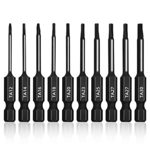 triangle bit set (10 pack - 2.3" long magnetic heads) in the following triangle screwdriver sizes: ta12, ta14, ta16, ta18, ta20, ta23, ta25, ta27 (x2), ta30