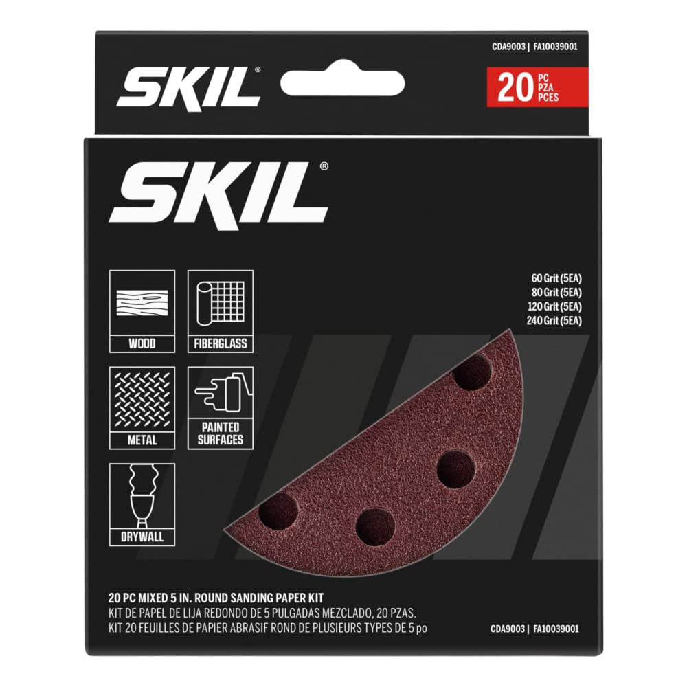 SKIL 20-Piece Mixed 5 in. 60/80/120/240 Grits Round Sanding Paper Kit for SKIL Sanders SR211601/SR6604B-10/SR660302 - CDA9003