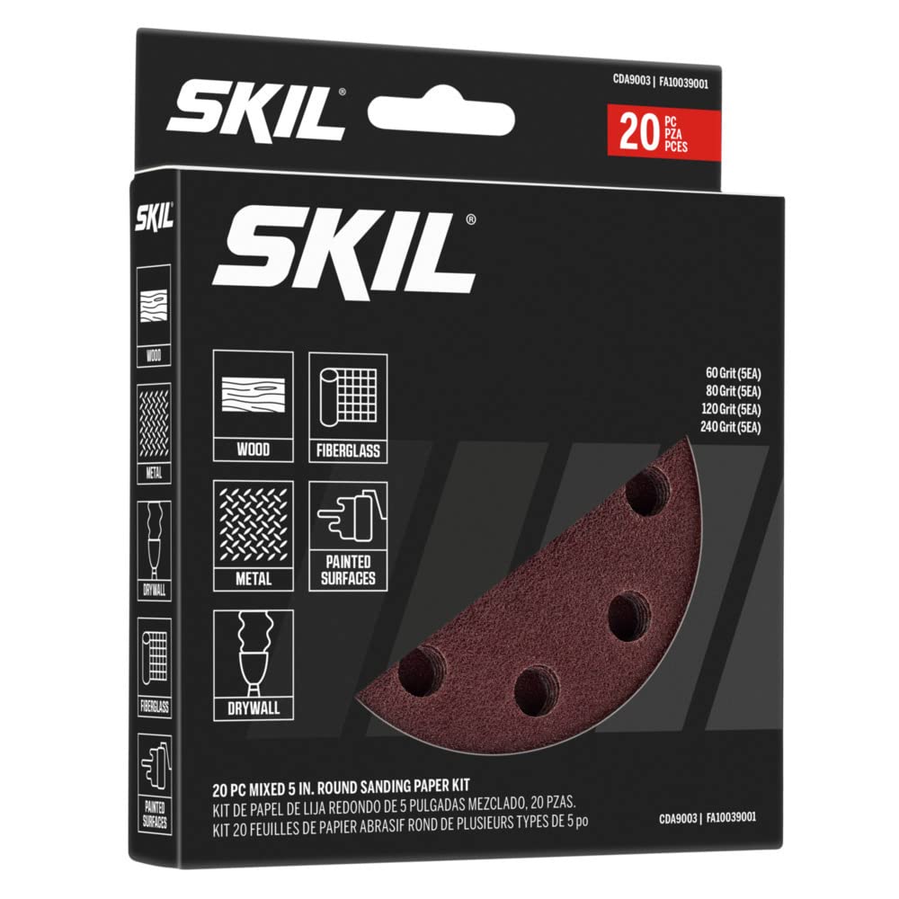 SKIL 20-Piece Mixed 5 in. 60/80/120/240 Grits Round Sanding Paper Kit for SKIL Sanders SR211601/SR6604B-10/SR660302 - CDA9003