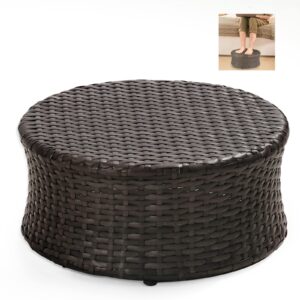 fruiteam patio ottoman wide wicker footstools, outdoor small rattan table weather-resistant resin barrel storage basket outdoor indoor use