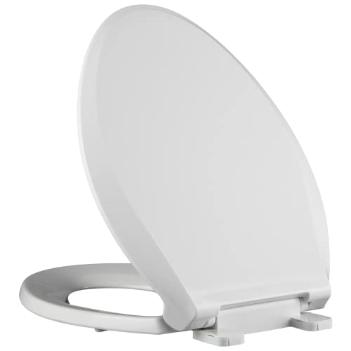 Geiweet elongated Toilet Seat with Cover,Quiet and slowly close,Easy to install and disassemble,Easy to clean,Durable plastic,Standard extended toilet,White