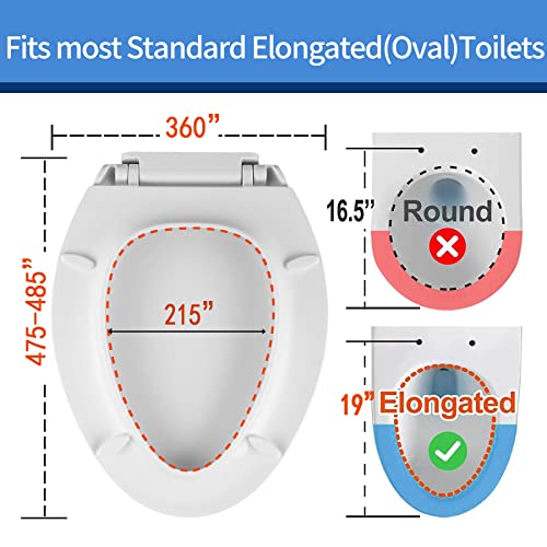 Geiweet elongated Toilet Seat with Cover,Quiet and slowly close,Easy to install and disassemble,Easy to clean,Durable plastic,Standard extended toilet,White