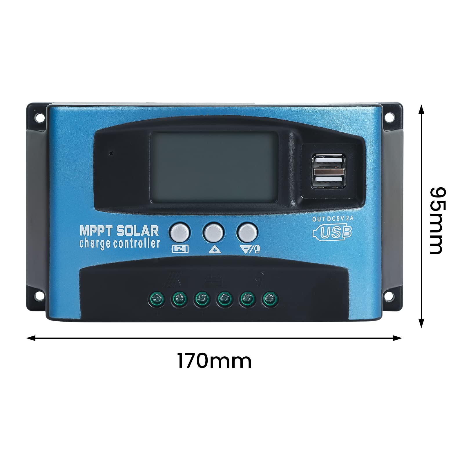 FellDen 50A MPPT Solar Charge Controller 12V/24V, Auto Focus Tracking Solar Panel Battery Regulator Dual USB Port Display Adjustable Parameter LCD Display Multiple Load Control Modes