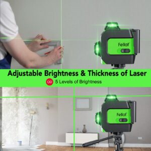 3D Laser Level, 3x360° Self Leveling Green Cross Line Laser for Construction and Picture Hanging with Rechargeable battery, Remote Controller, Magnetic Rotating Stand