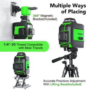 3D Laser Level, 3x360° Self Leveling Green Cross Line Laser for Construction and Picture Hanging with Rechargeable battery, Remote Controller, Magnetic Rotating Stand