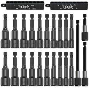 tleep 20 x magnetic nut driver set for impact drill + 3 x power drill bit extensions(50/100/150mm) + storage bag, 65mm metric & sae 1/4" impact driver drill bit set, cr-v steel screwdriver socket set