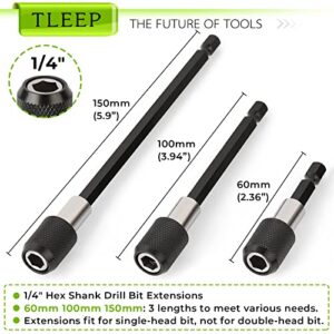 TLEEP 20 x Magnetic Nut Driver Set for Impact Drill + 3 x Power Drill Bit Extensions(50/100/150mm) + Storage Bag, 65MM Metric & SAE 1/4" Impact Driver Drill Bit Set, Cr-V Steel Screwdriver Socket Set