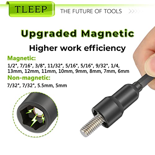 TLEEP 20 x Magnetic Nut Driver Set for Impact Drill + 3 x Power Drill Bit Extensions(50/100/150mm) + Storage Bag, 65MM Metric & SAE 1/4" Impact Driver Drill Bit Set, Cr-V Steel Screwdriver Socket Set