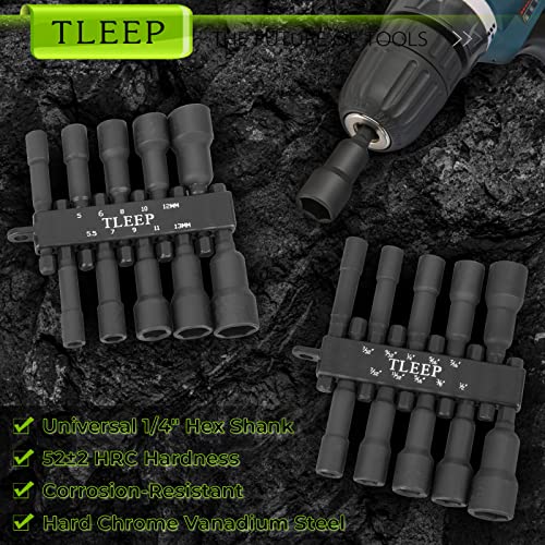 TLEEP 20 x Magnetic Nut Driver Set for Impact Drill + 3 x Power Drill Bit Extensions(50/100/150mm) + Storage Bag, 65MM Metric & SAE 1/4" Impact Driver Drill Bit Set, Cr-V Steel Screwdriver Socket Set