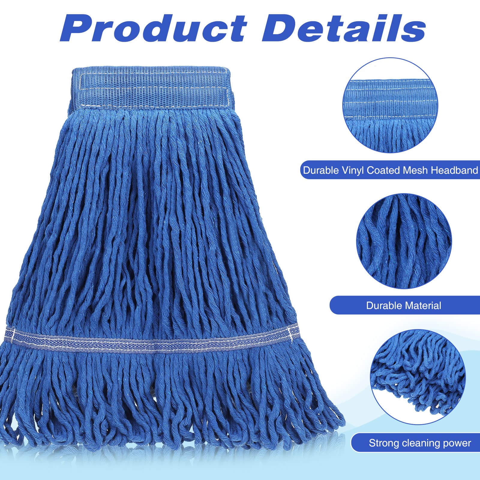 Nuogo 6 Pieces Commercial Mop Head Replacement Floor Cleaning Wet Mop Heads Wet Mop Head Refills Heavy Duty Commercial Mop for Home Industrial Commercial Cleaning (Blue)