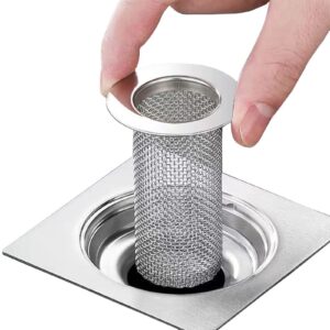 resdenio bathroom sink drain strainer stainless steel, 2 pack floor drain filter mesh basket filter hair trap anti-clog slag strainer - large wide rim 2.16" diameter